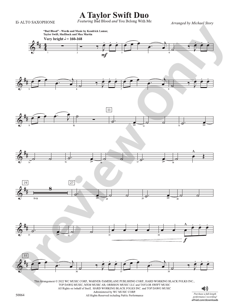 A Taylor Swift Duo: E-flat Alto Saxophone: E-flat Alto Saxophone Part ...