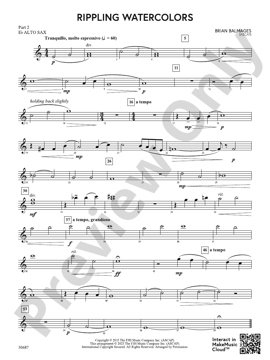 Rippling Watercolors: Part 2 - E-flat Alto Sax: Part 2 - E-flat Alto Sax Part - Digital Sheet ...