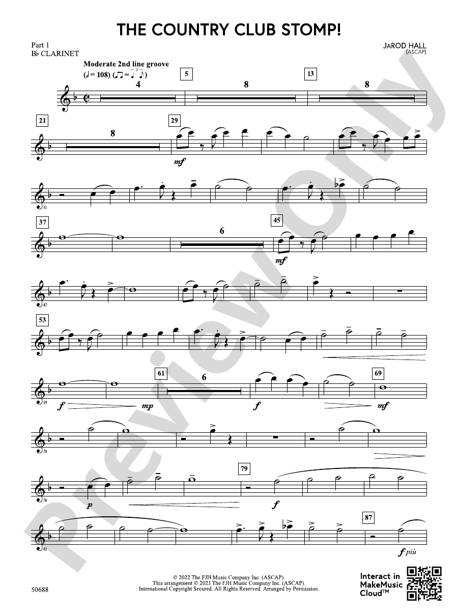 The Country Club Stomp!: Part 1 - B-flat Clarinet: Part 1 - B-flat ...