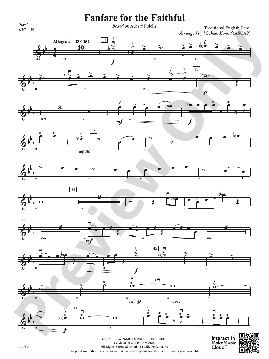 Fanfare for the Faithful: Part 1 - Violin I: Part 1 - Violin I Part - Digital Sheet Music Download