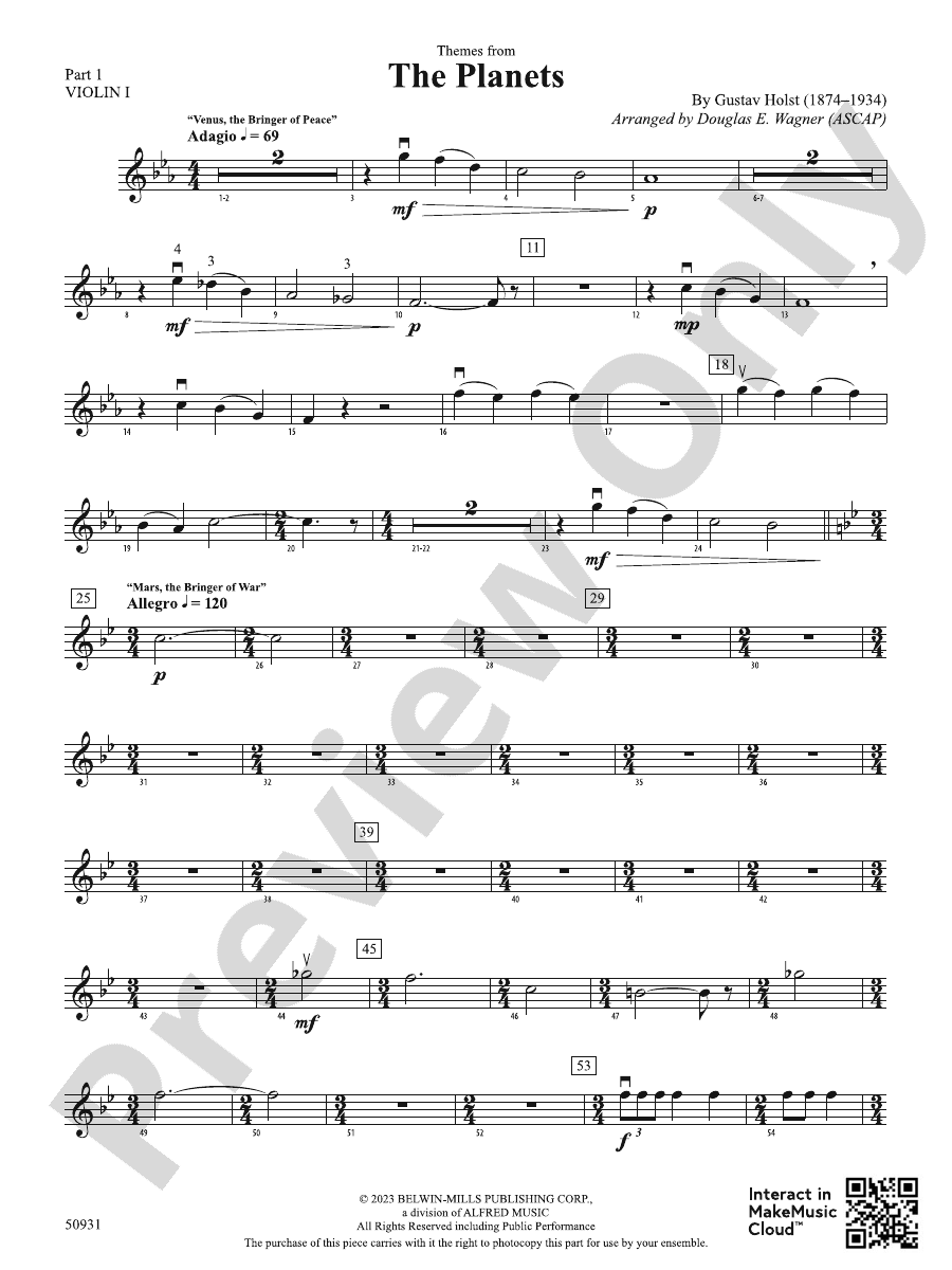 The Planets: Part 1 - Violin I: Part 1 - Violin I Part - Digital Sheet ...