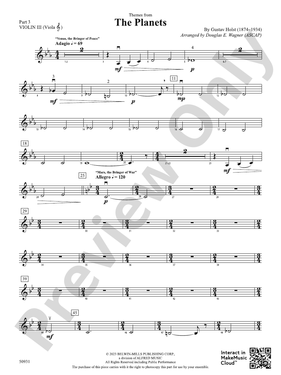 The Planets: Part 3 - Violin I: Part 3 - Violin I Part - Digital Sheet ...