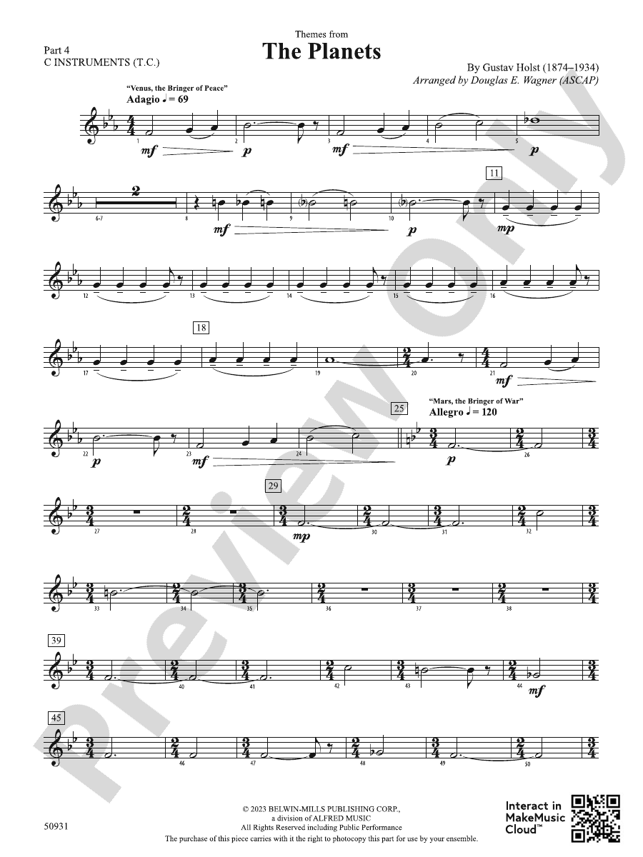 The Planets Part 4 C Instruments Tc Part 4 C Instruments Tc Part Digital Sheet 4052