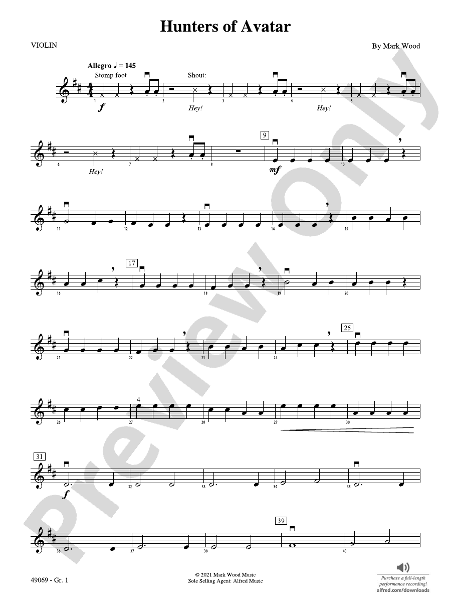 Hunters of Avatar: Violin 1 - Grade 1: Violin 1 - Grade 1 Part ...