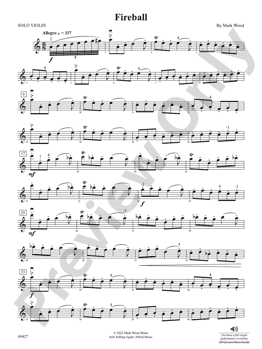 Fireball: Solo Violin: Solo Violin Part - Digital Sheet Music Download