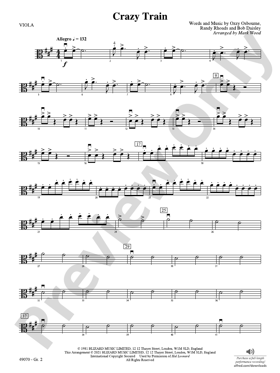 Crazy Train: Viola - Grade 2: Viola - Grade 2 Part - Digital Sheet ...