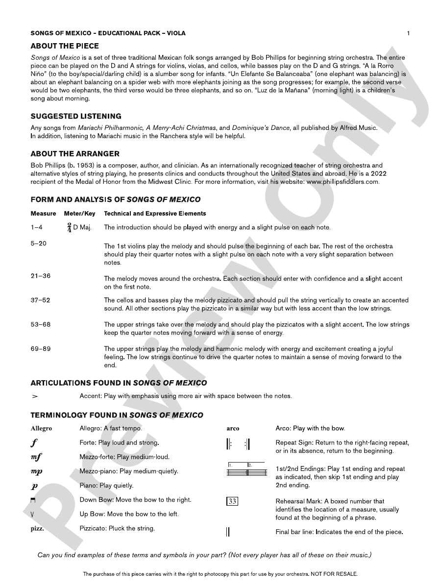 Songs of Mexico: Viola Educational Pack: Viola Educational Pack Part ...