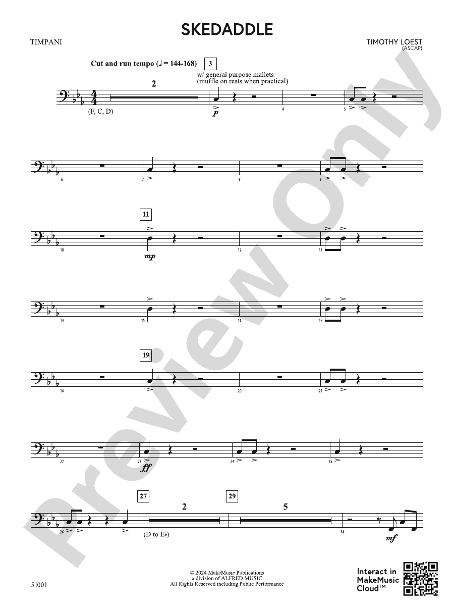Skedaddle: Timpani: Timpani Part - Digital Sheet Music Download