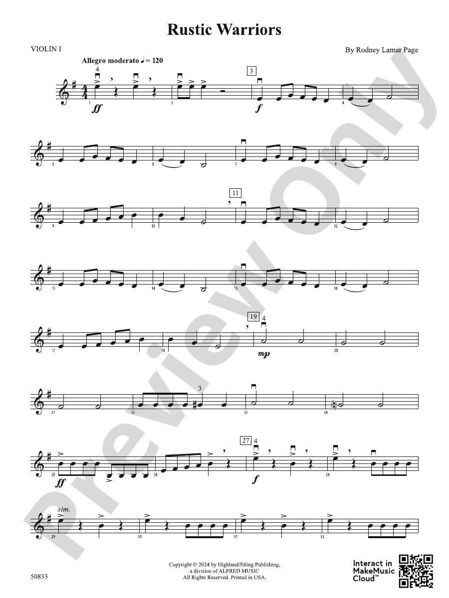 Rustic Warriors: 1st Violin: 1st Violin Part - Digital Sheet Music Download