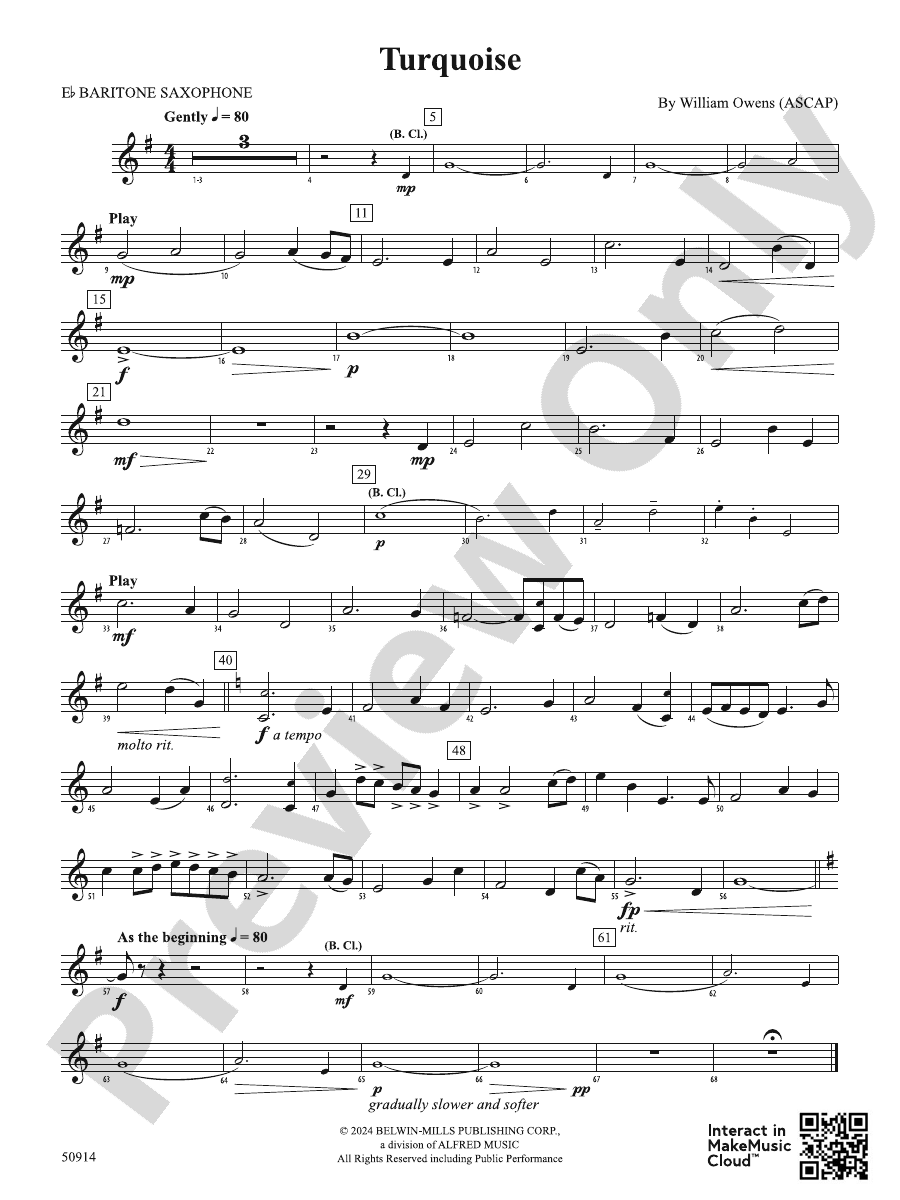 Turquoise: E-flat Baritone Saxophone: E-flat Baritone Saxophone Part ...