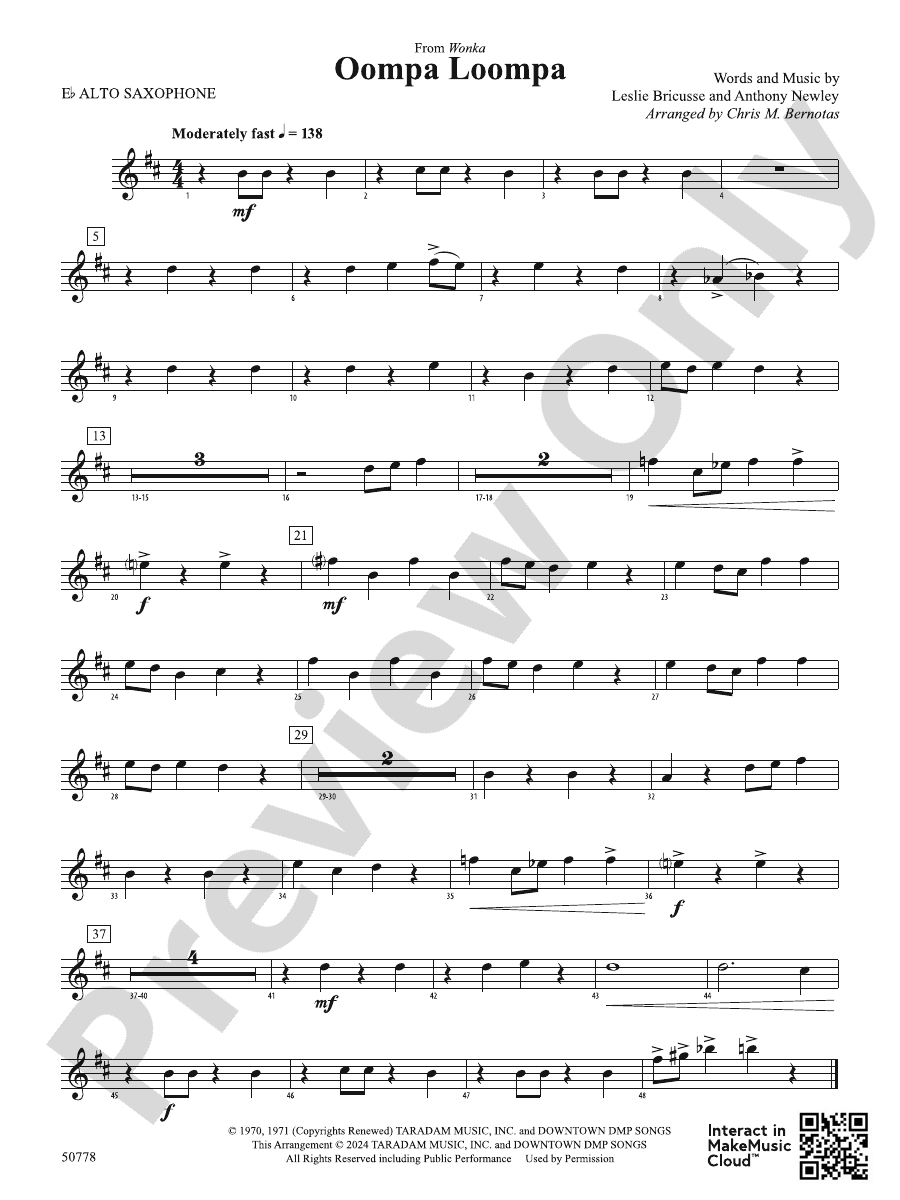 Oompa Loompa: E-flat Alto Saxophone: E-flat Alto Saxophone Part ...