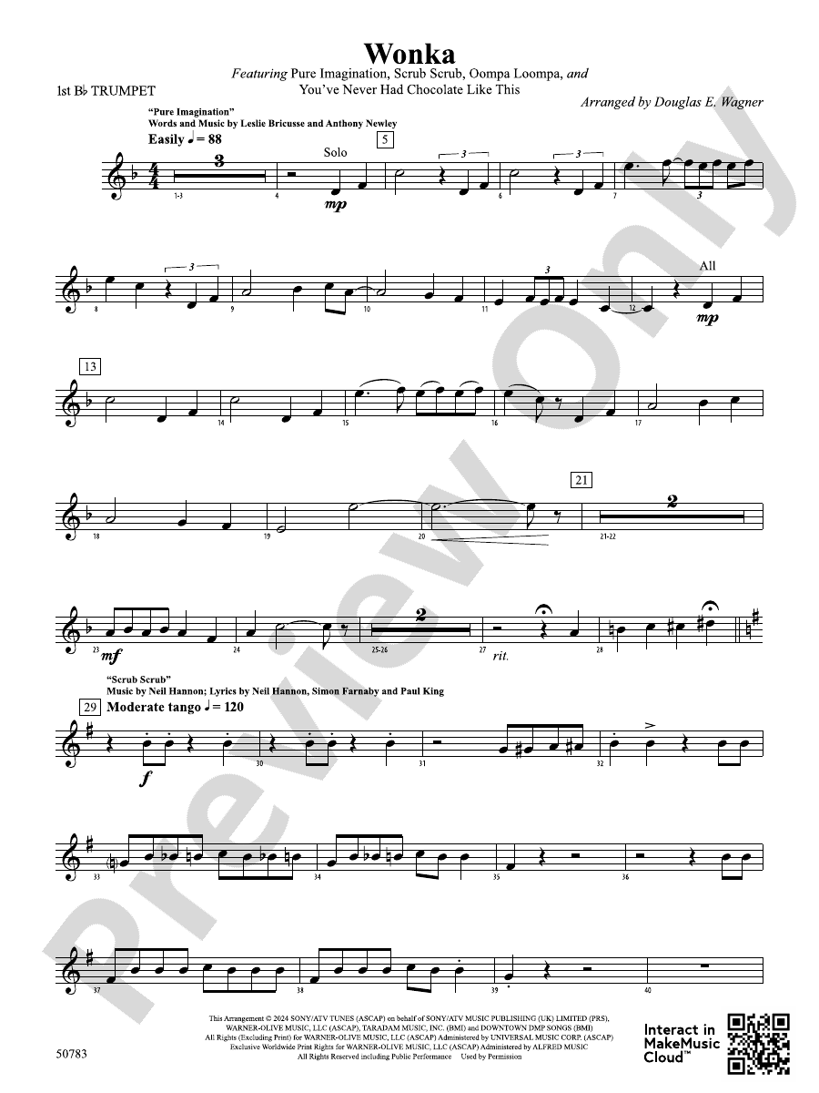 Wonka: 1st B-flat Trumpet: 1st B-flat Trumpet Part - Digital Sheet Music Download