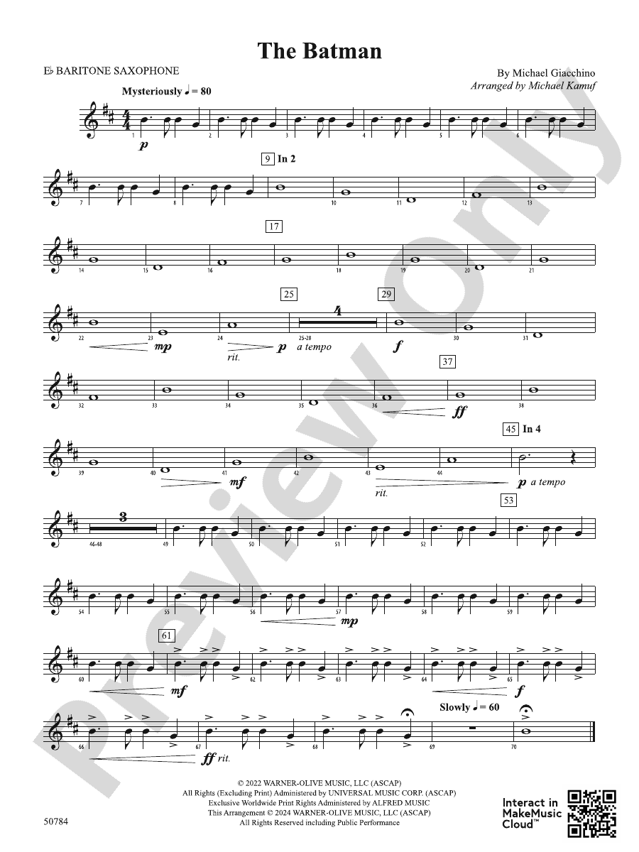 The Batman: E-flat Baritone Saxophone: E-flat Baritone Saxophone Part - Digital Sheet Music Download