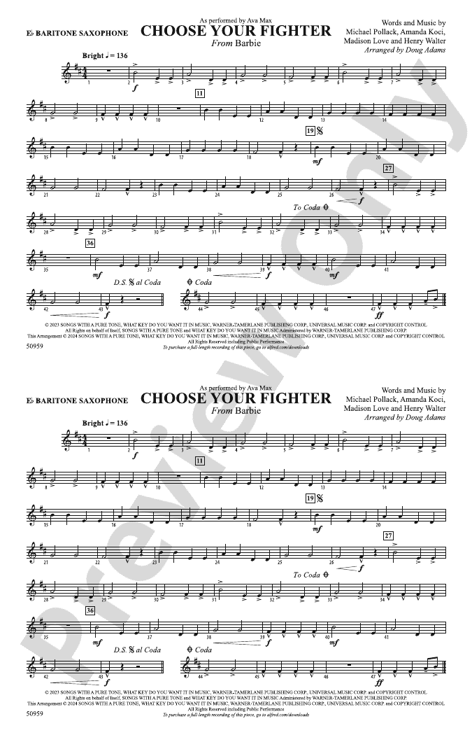 Choose Your Fighter: E-flat Baritone Saxophone: E-flat Baritone Saxophone Part - Digital Sheet ...