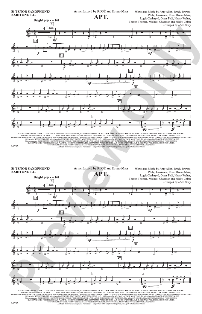 APT.: Bb Tenor Saxophone/Bartione Treble Clef: Bb Tenor Saxophone ...