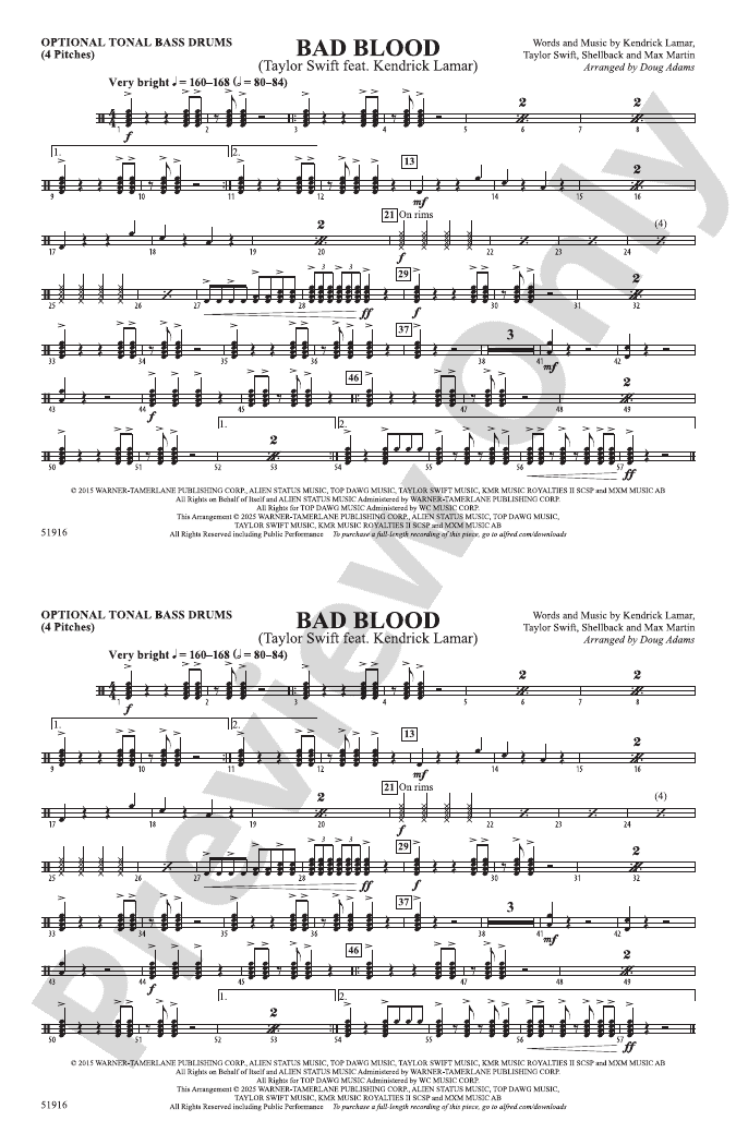Bad Blood: Tonal Bass Drum: Tonal Bass Drum Part - Digital Sheet Music ...
