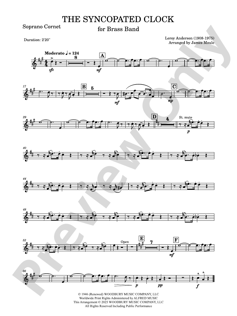 The Syncopated Clock: Solo Cornet: Solo Cornet Part - Digital Sheet Music Download