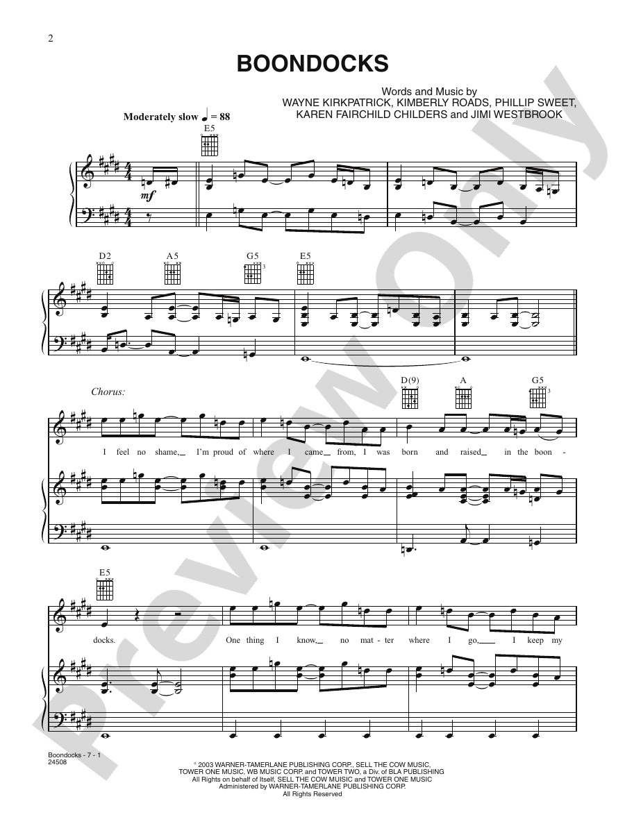 Boondocks: Piano/Vocal/Chords: Little Big Town - Digital Sheet Music ...