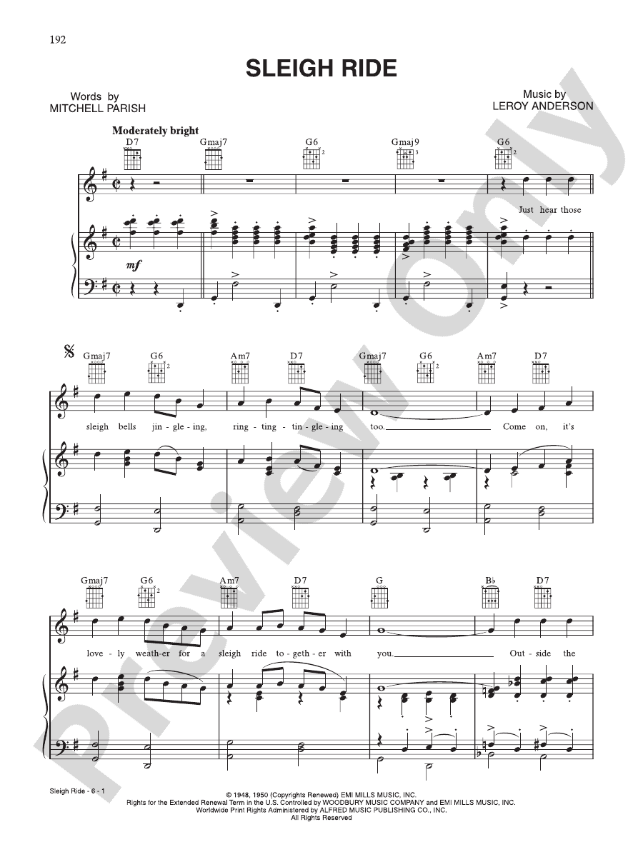 Sleigh Ride: Piano/Vocal/Chords: Leroy Anderson - Digital Sheet Music ...