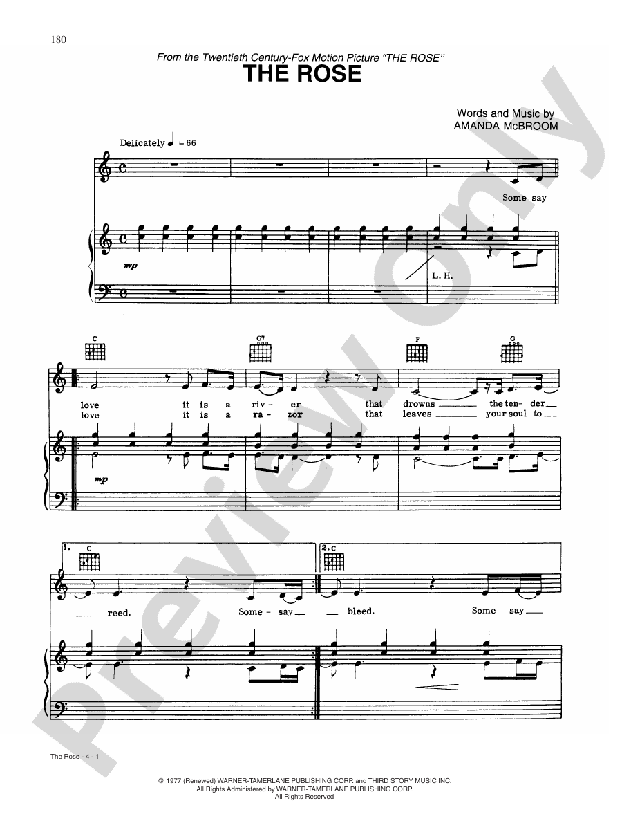 The Rose (from "The Rose"): Piano/Vocal/Chords: Bette Midler - Digital ...