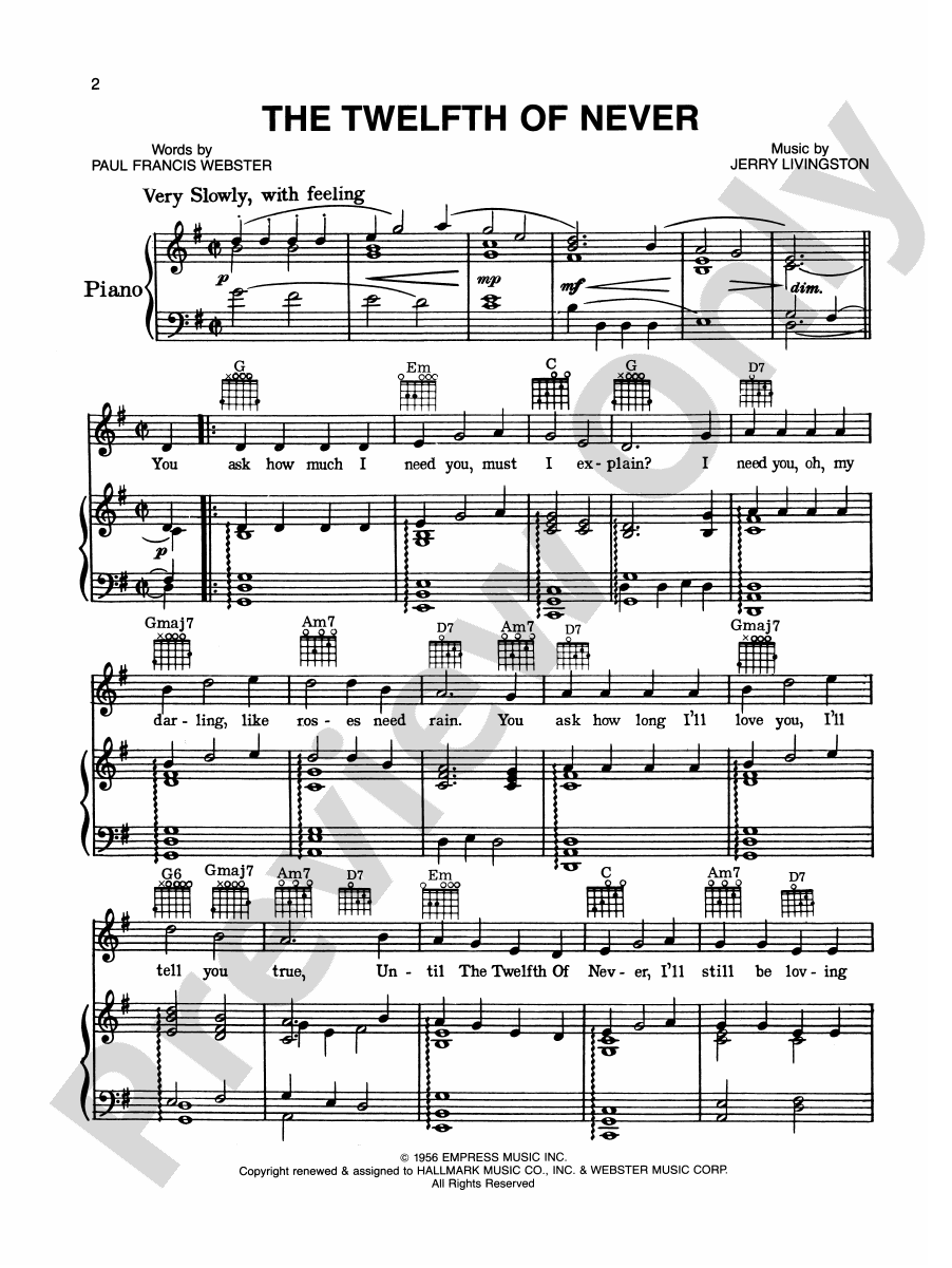 Twelfth of Never: Piano/Vocal/Chords: Jay Livingston - Digital Sheet ...