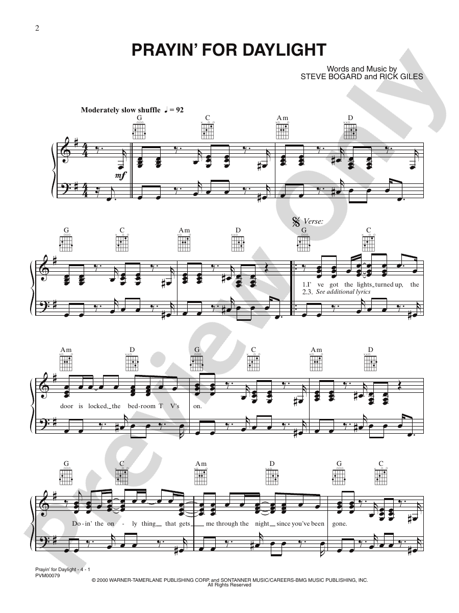 Prayin' for Daylight: Piano/Vocal/Chords: Rascal Flatts - Digital Sheet ...