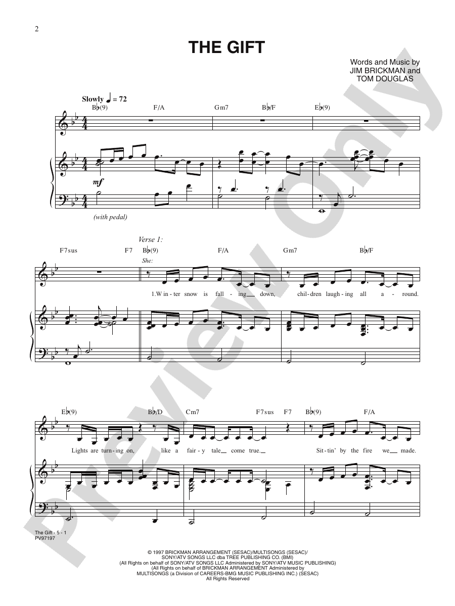 The Gift: Piano/Vocal/Chords: Jim Brickman - Digital Sheet Music Download