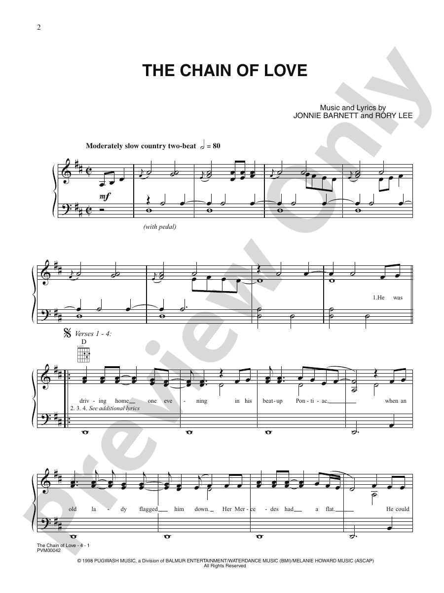 The Chain of Love: Piano/Vocal/Chords: Clay Walker - Digital Sheet ...