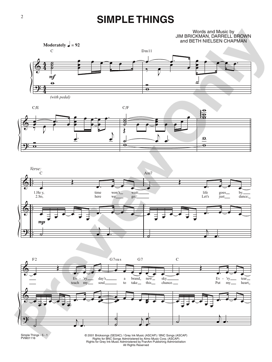 Simple Things: Piano/Vocal/Chords: Jim Brickman - Digital Sheet Music ...
