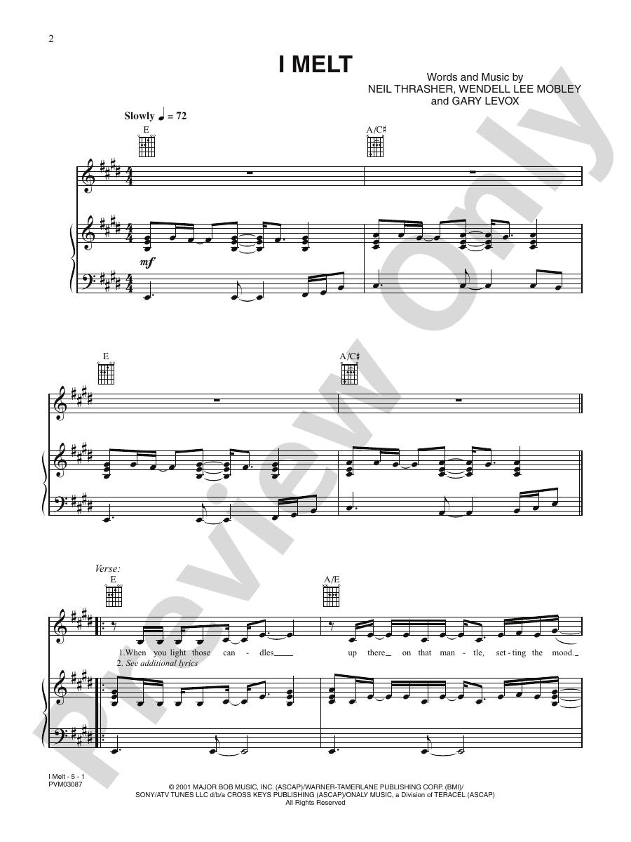 I Melt: Piano/Vocal/Chords: Rascal Flatts - Digital Sheet Music Download