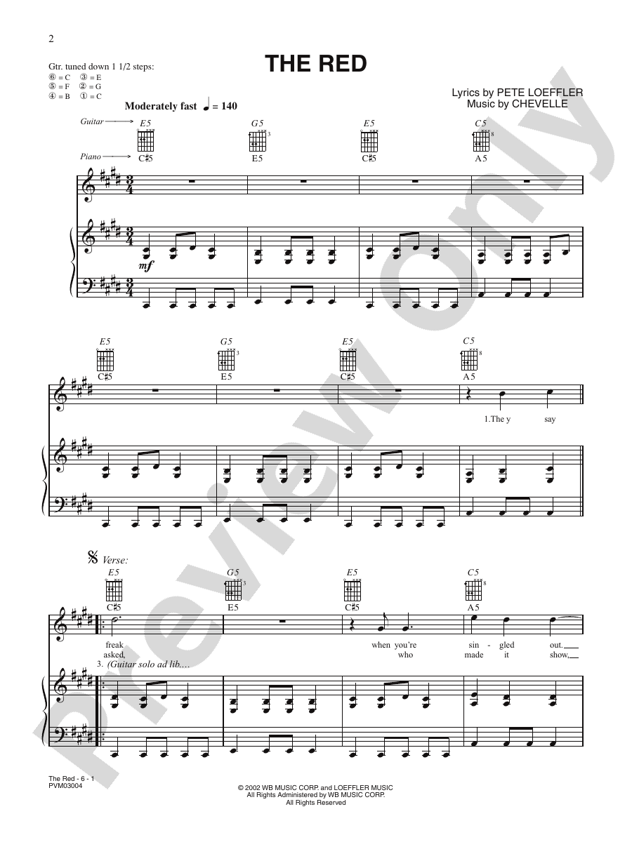 The Red: Piano/Vocal/Chords: Chevelle - Digital Sheet Music Download