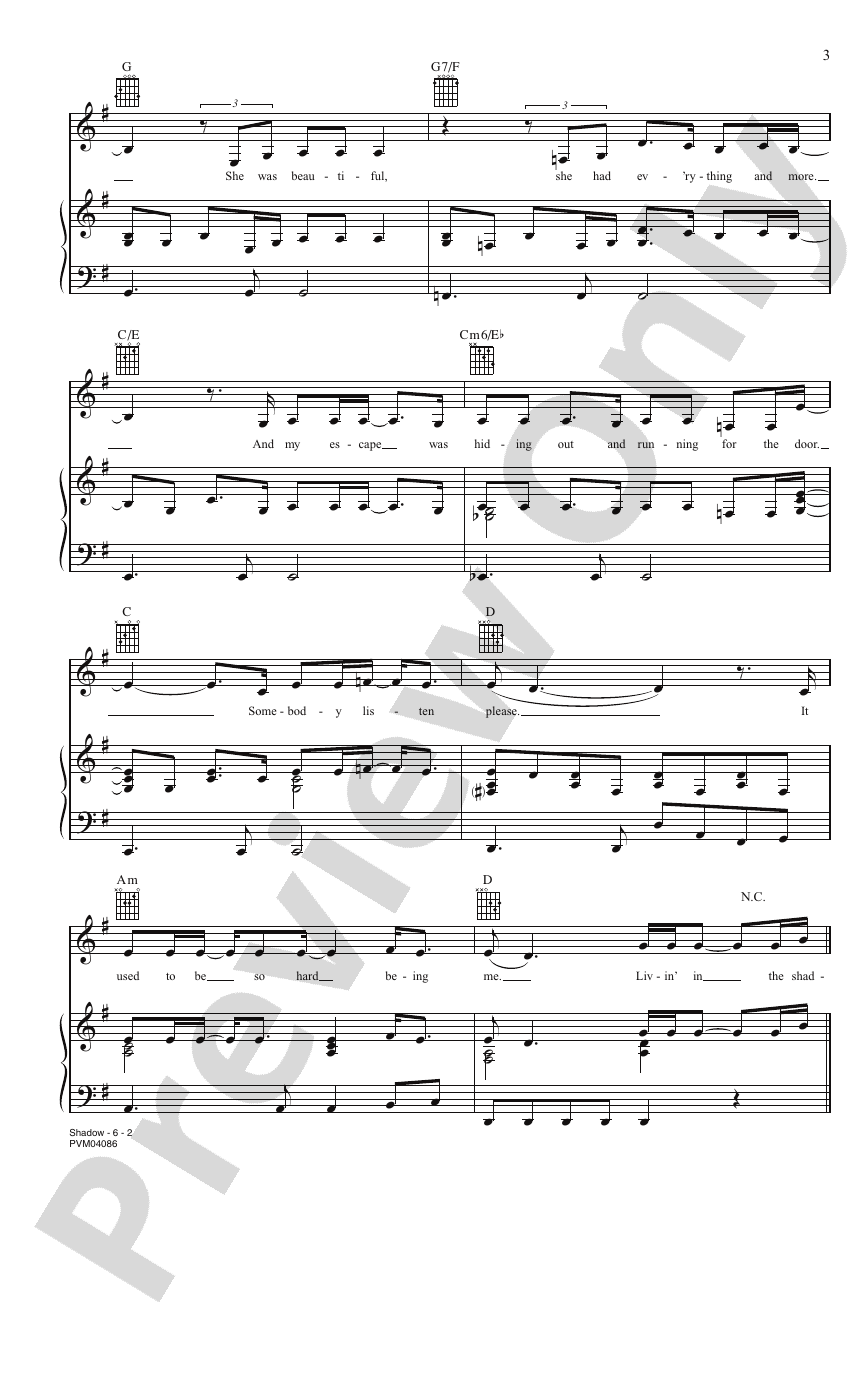 Shadow: Piano/Vocal/Chords: Ashlee Simpson - Digital Sheet Music Download