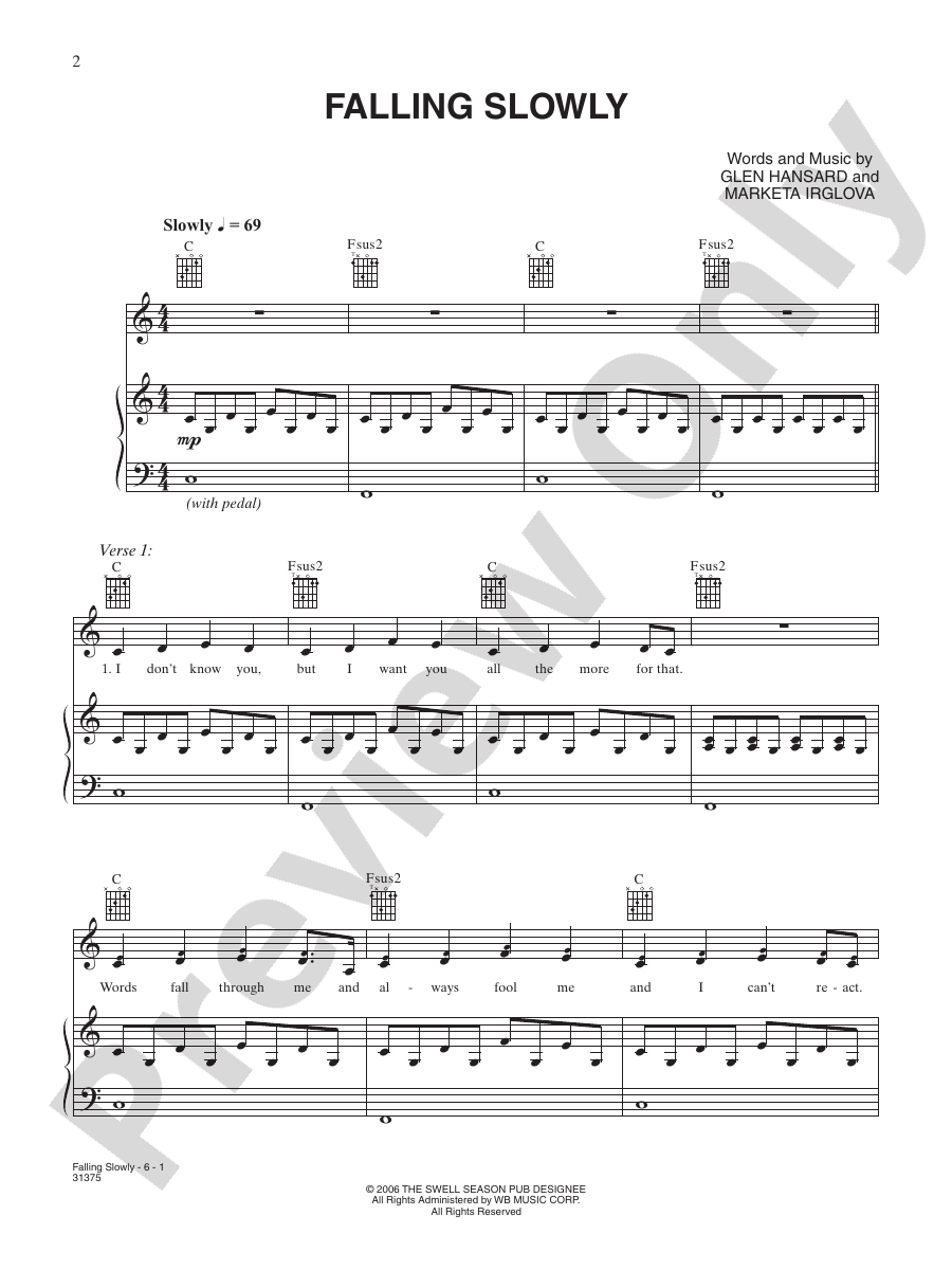 Falling Slowly (from "Once"): Piano/Vocal/Chords: Glen Hansard ...