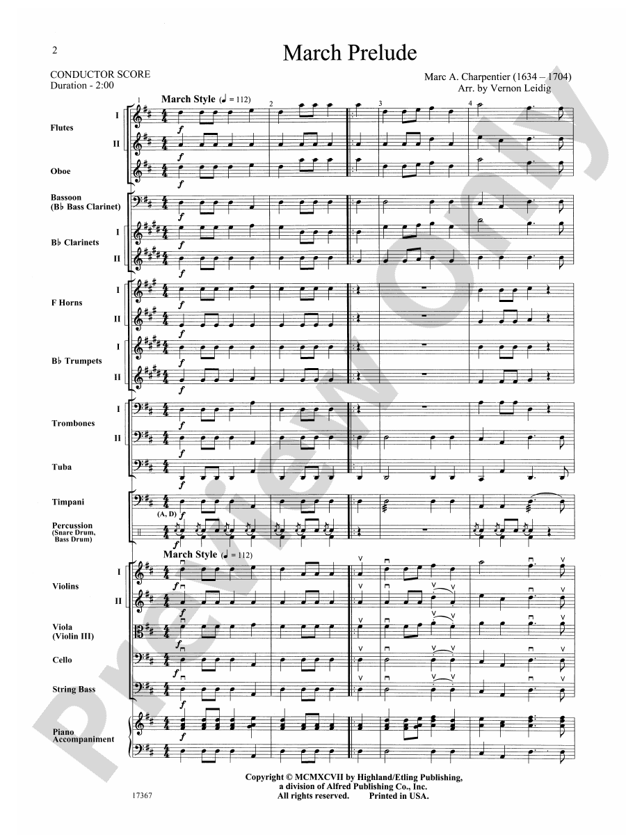 March Prelude: Full Orchestra Conductor Score & Parts: Marc-Antoine Charpentier - Digital Sheet ...