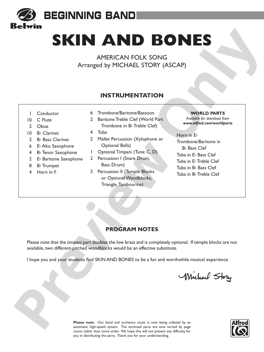 Skin and Bones: Concert Band Conductor Score & Parts - Digital Sheet ...