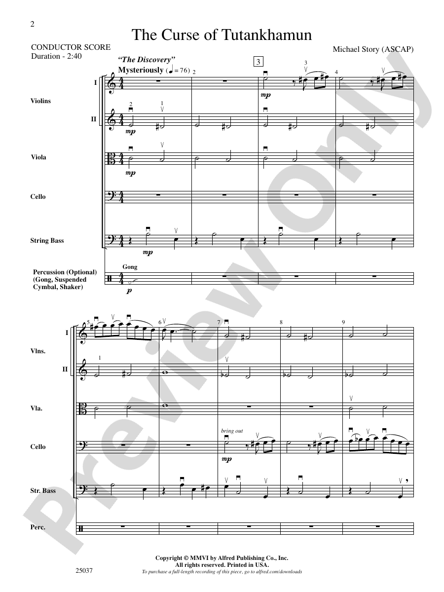 The Curse of Tutankhamun: String Orchestra Conductor Score & Parts ...