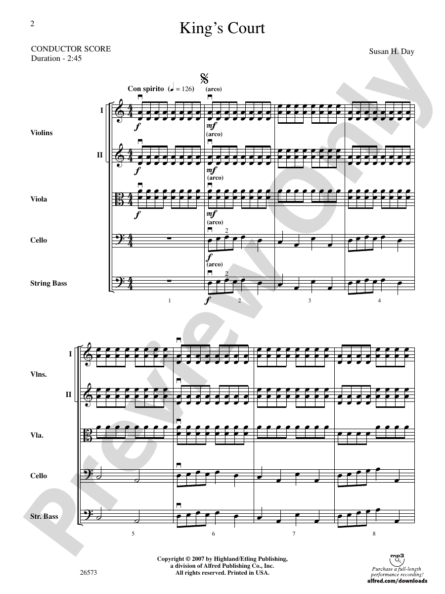 King's Court: String Orchestra Conductor Score & Parts: Susan H. Day ...