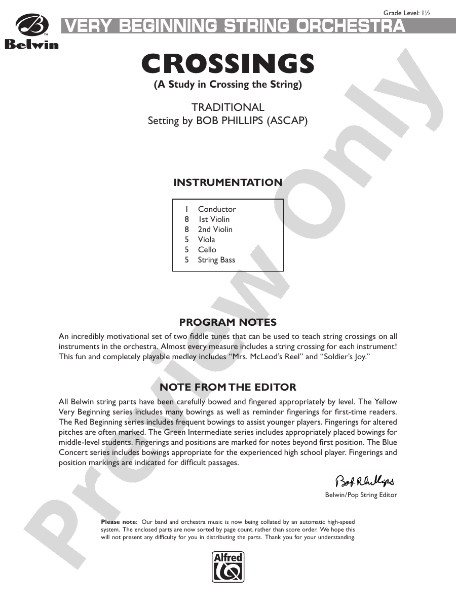 Crossings: String Orchestra Conductor Score & Parts: Bob Phillips ...