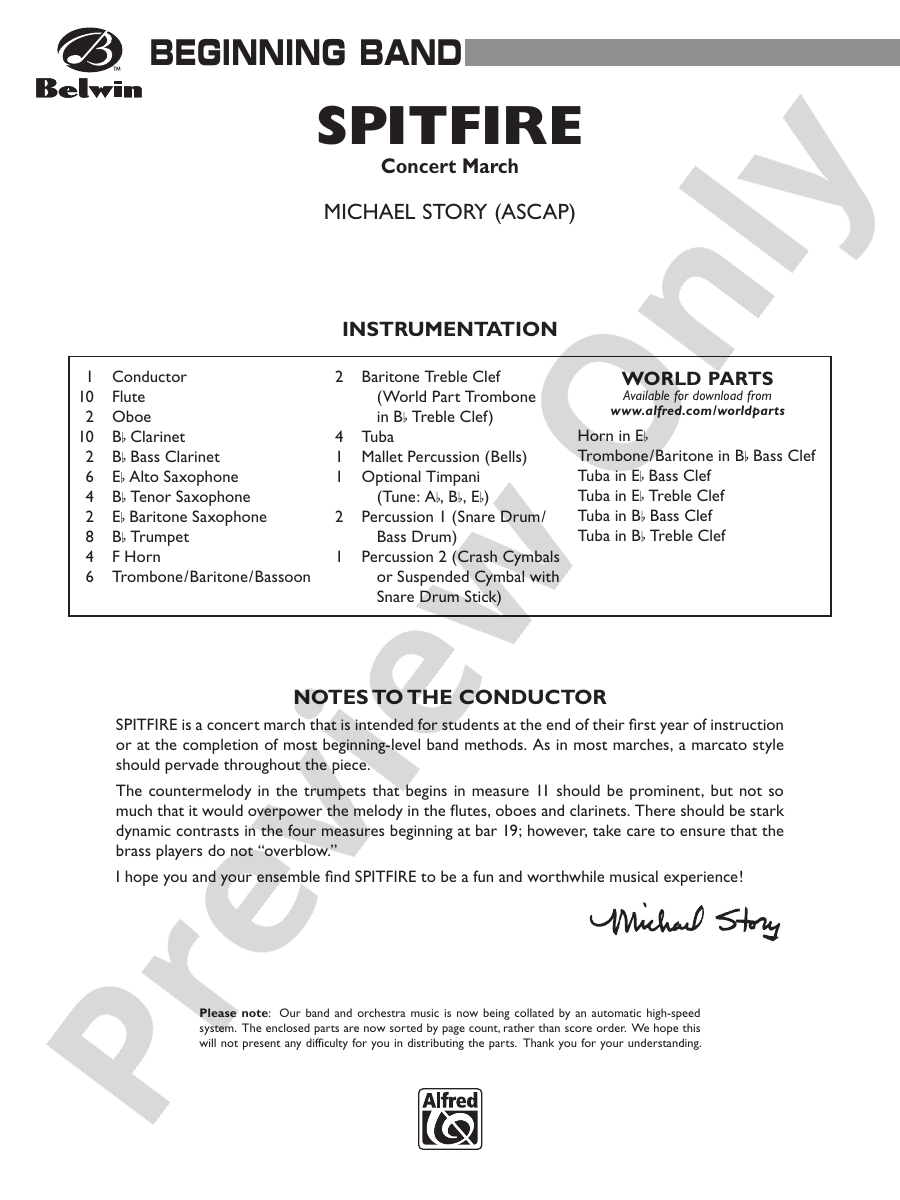 Spitfire: Concert Band Conductor Score & Parts: Michael Story - Digital ...