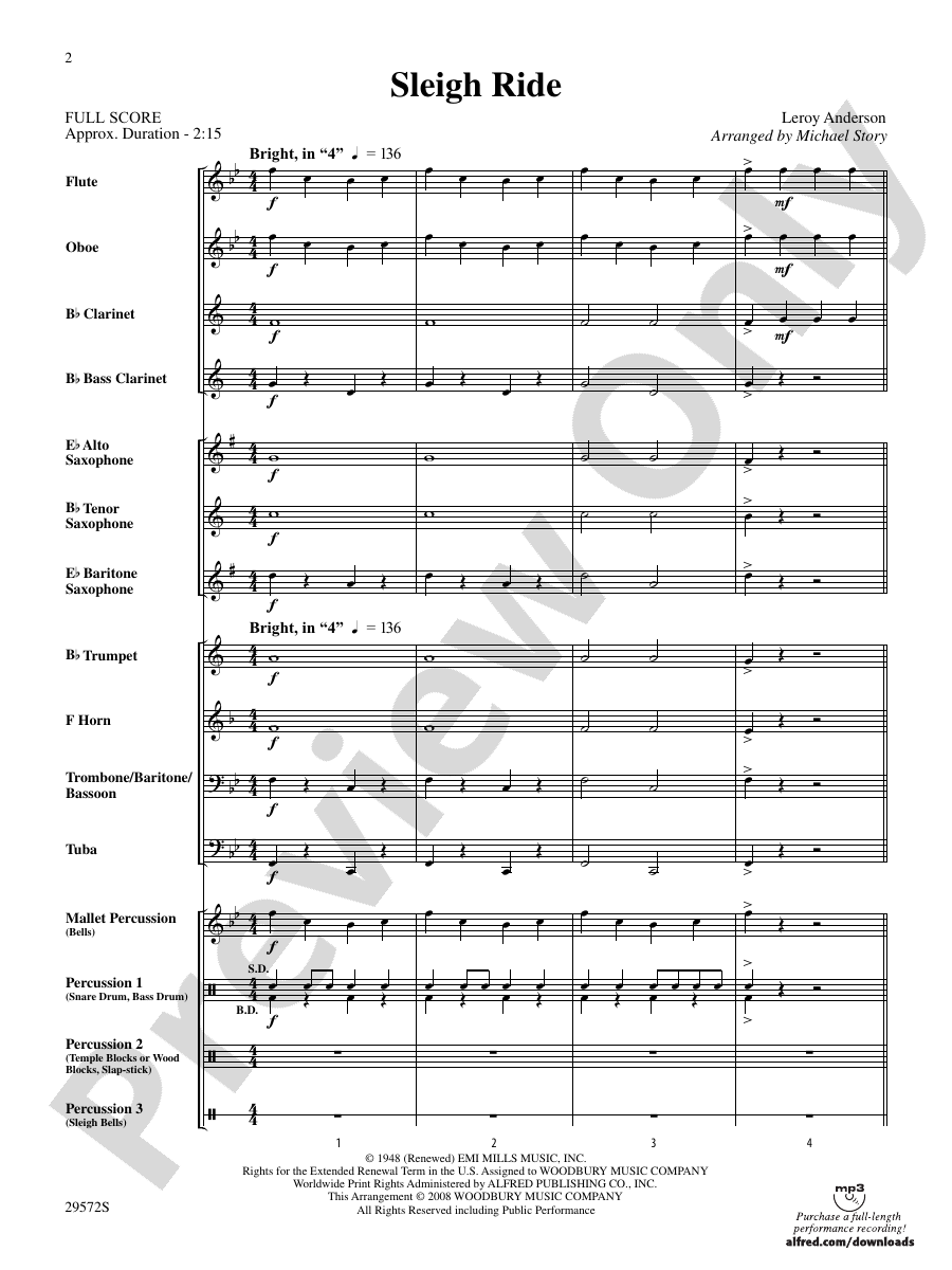 Sleigh Ride: Concert Band Conductor Score & Parts: Leroy Anderson ...