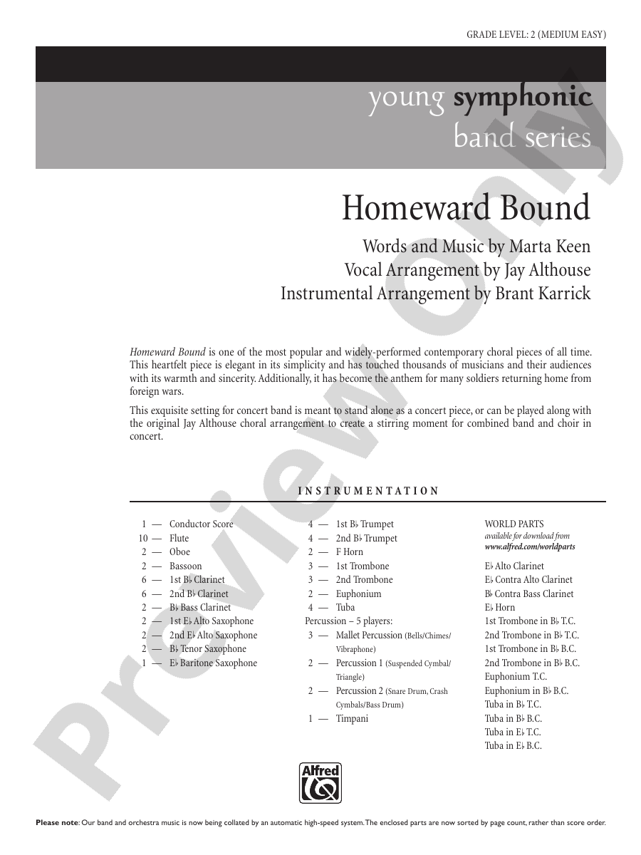 Homeward Bound: Concert Band Conductor Score & Parts: Marta Keen ...