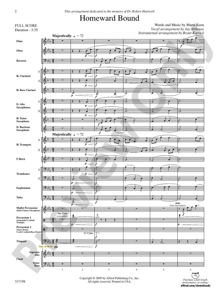 Homeward Bound: Concert Band Conductor Score & Parts: Marta Keen ...
