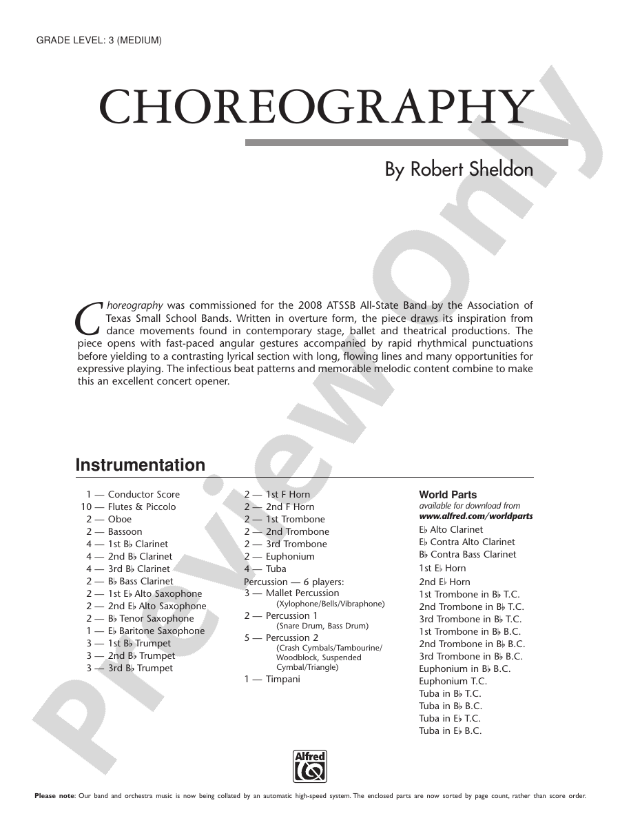 Choreography: Concert Band Conductor Score & Parts: Robert Sheldon ...