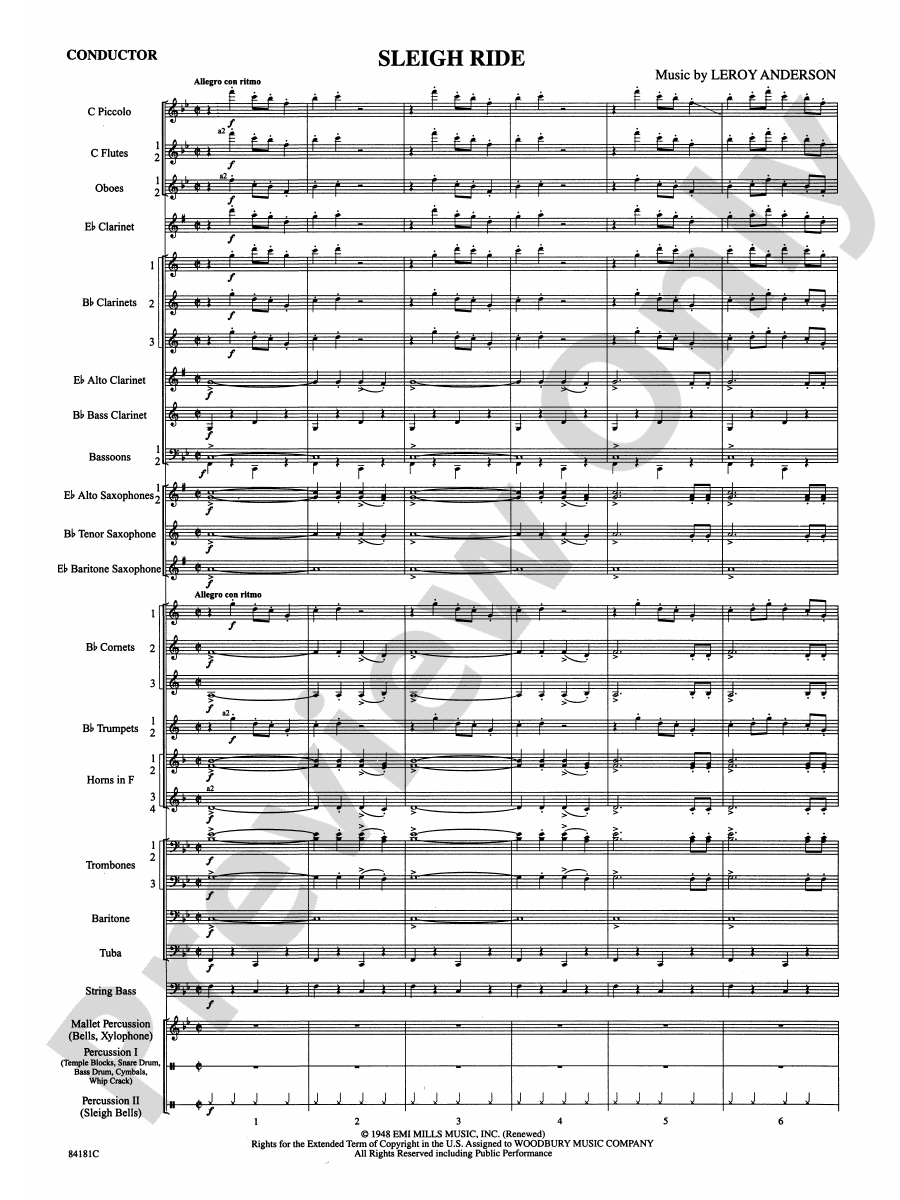 Sleigh Ride: Concert Band Conductor Score & Parts: Leroy Anderson ...