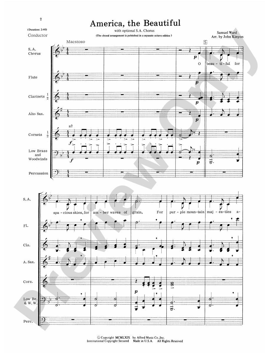 America, the Beautiful: Concert Band Conductor Score & Parts - Digital ...