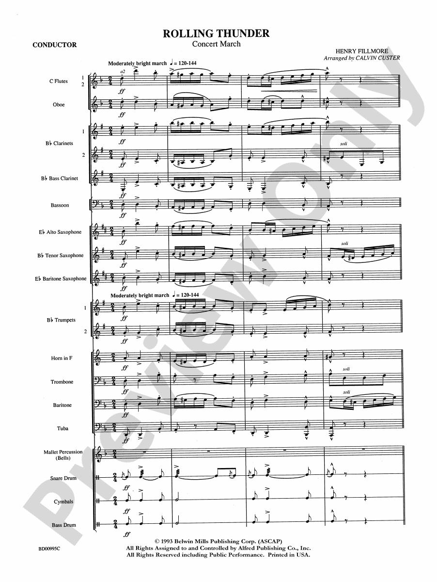 Rolling Thunder (Concert March): Concert Band Conductor Score & Parts ...