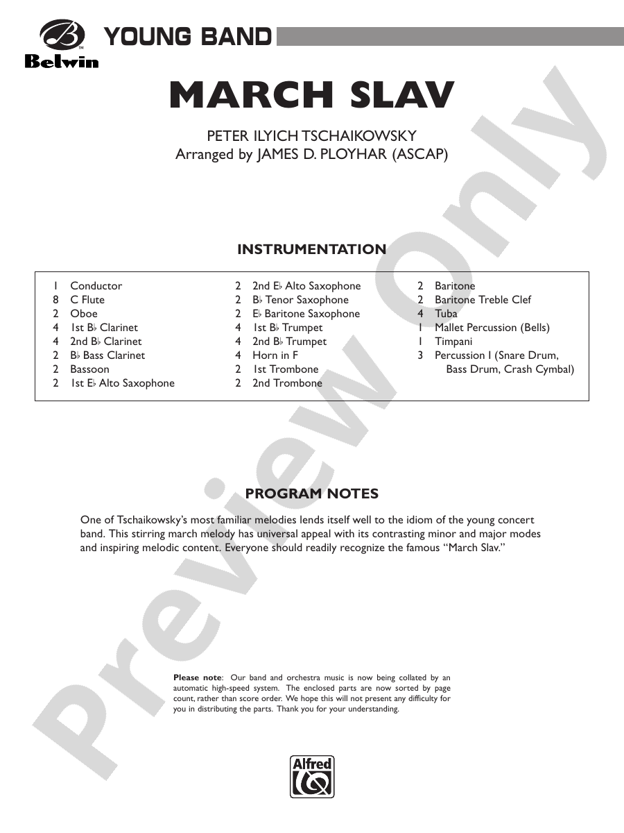 March Slav: Concert Band Conductor Score & Parts: Peter Ilyich ...