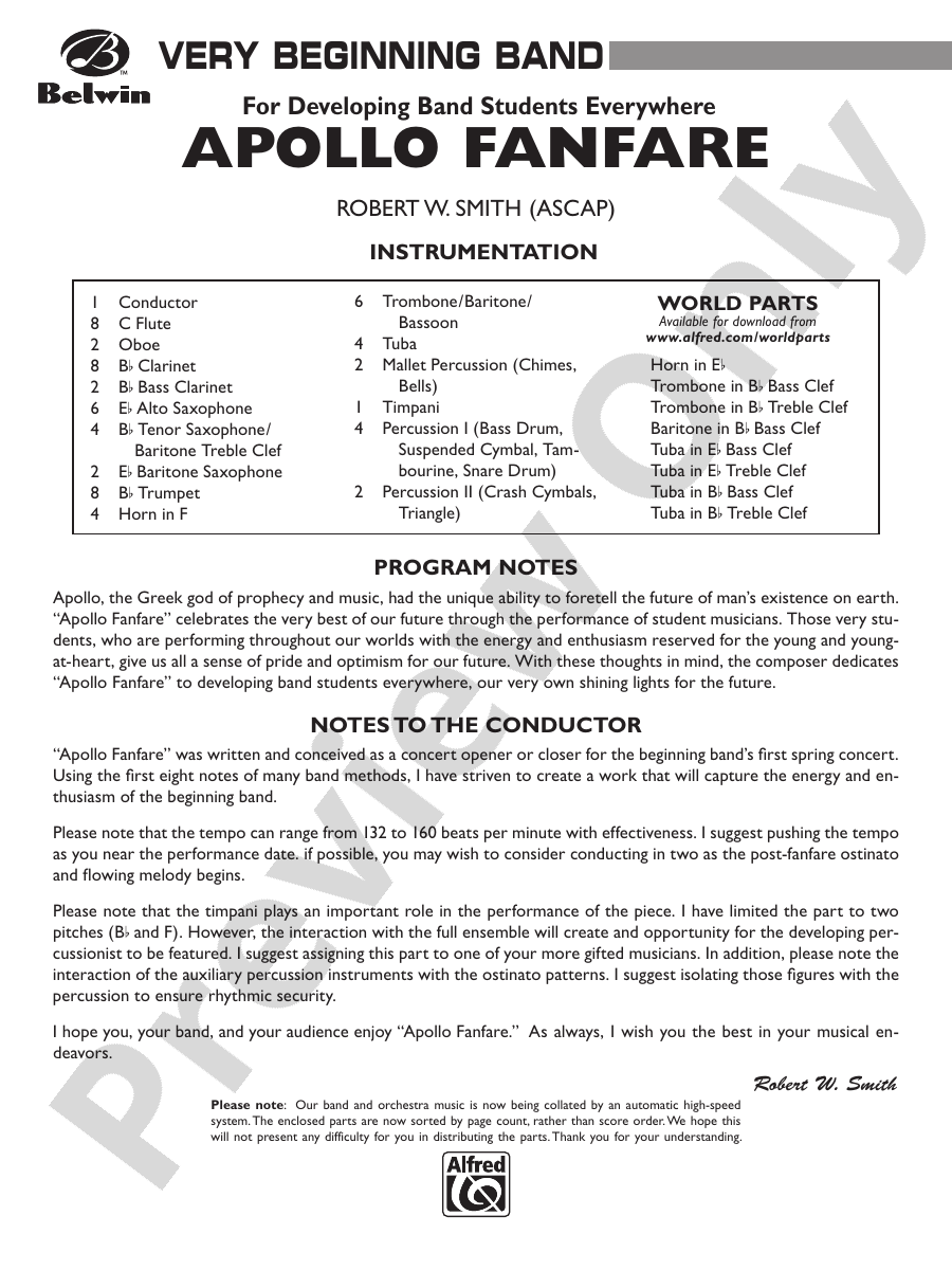 Apollo Fanfare: Concert Band Conductor Score & Parts: Robert W. Smith ...