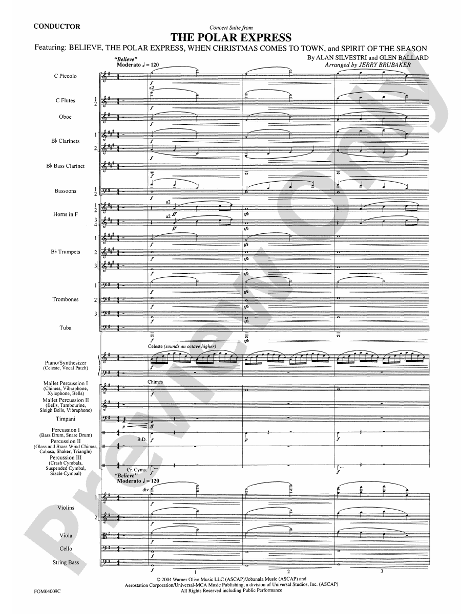 The Polar Express, Concert Suite from: Full Orchestra Conductor Score ...