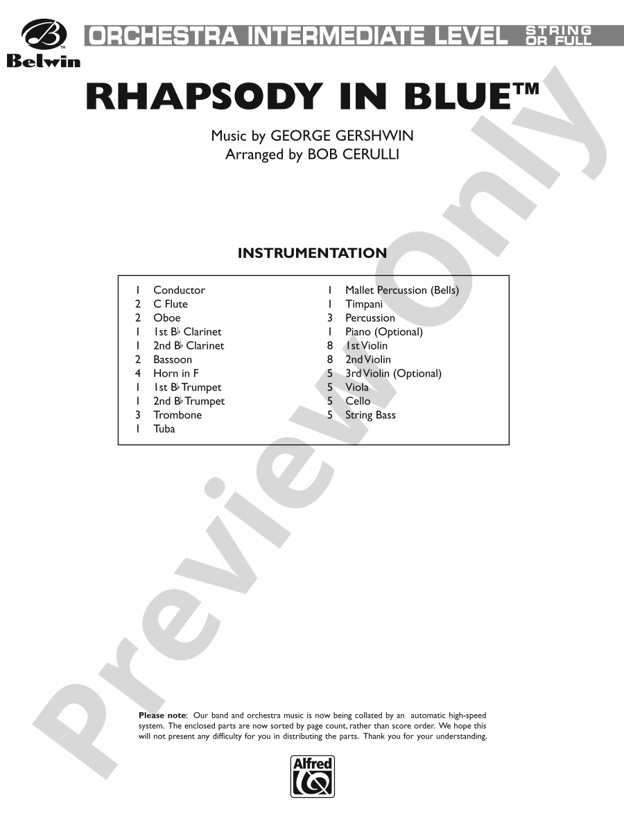 Rhapsody in Blue: Full Orchestra Conductor Score & Parts: George ...
